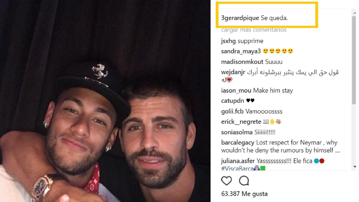Piqué confirma que Neymar se queda en el Barça a través de sus redes ...