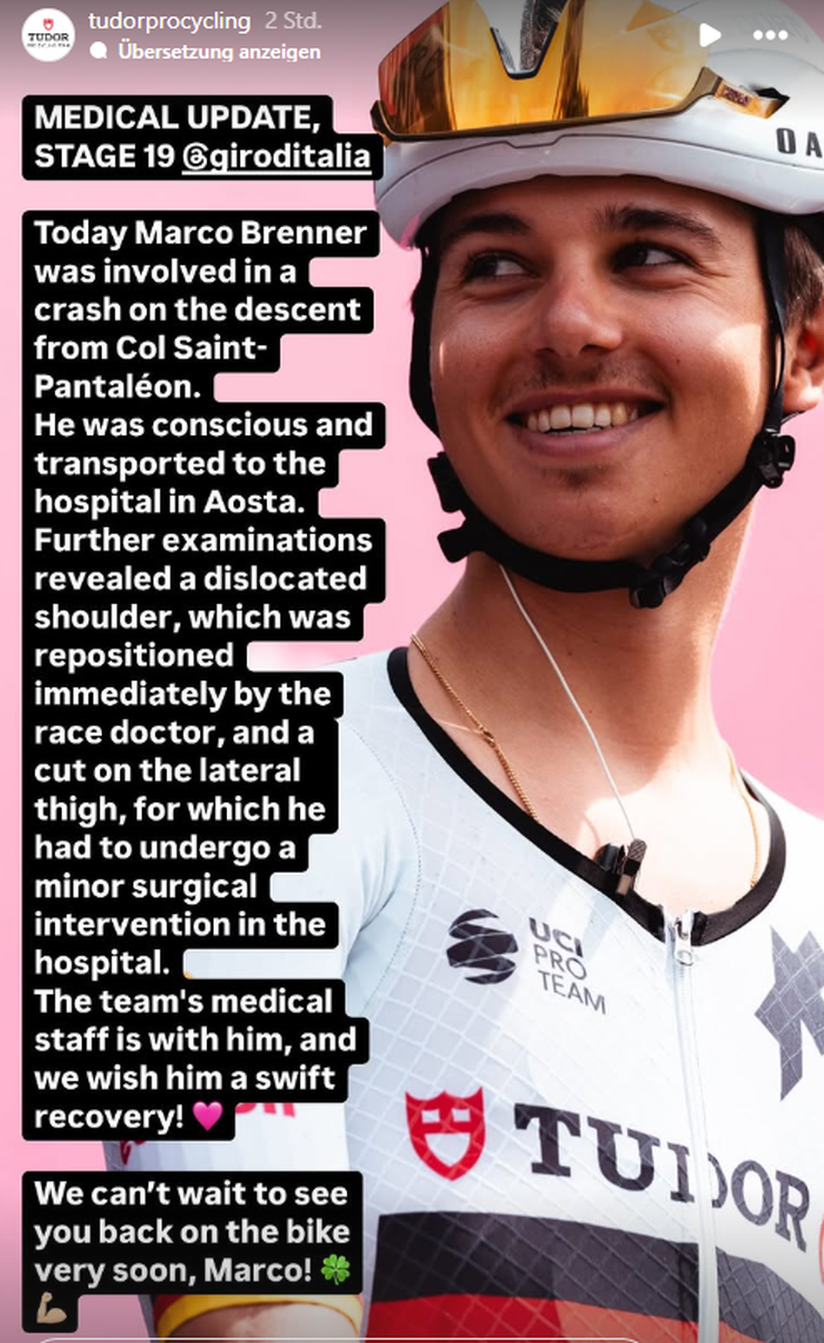 Giro d'Italia 2025: Marco Brenner nach Sturz auf der 19. Etappe ins ...