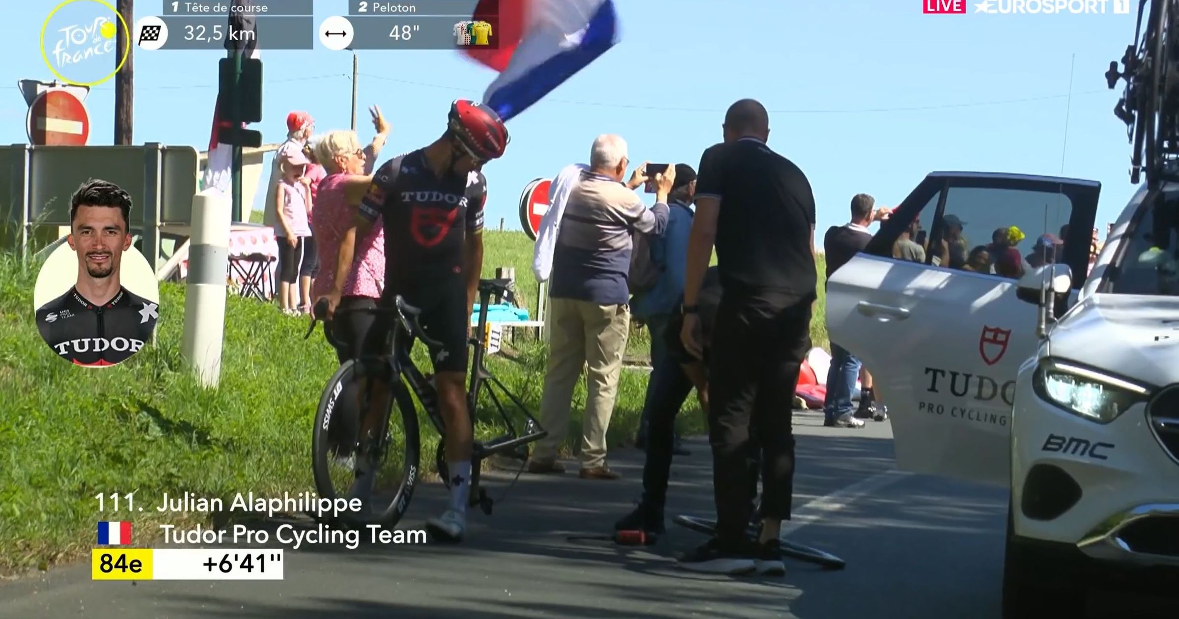 Une minute pour être dépanné et Julian Alaphilippe (Tudor) a vu ses ...