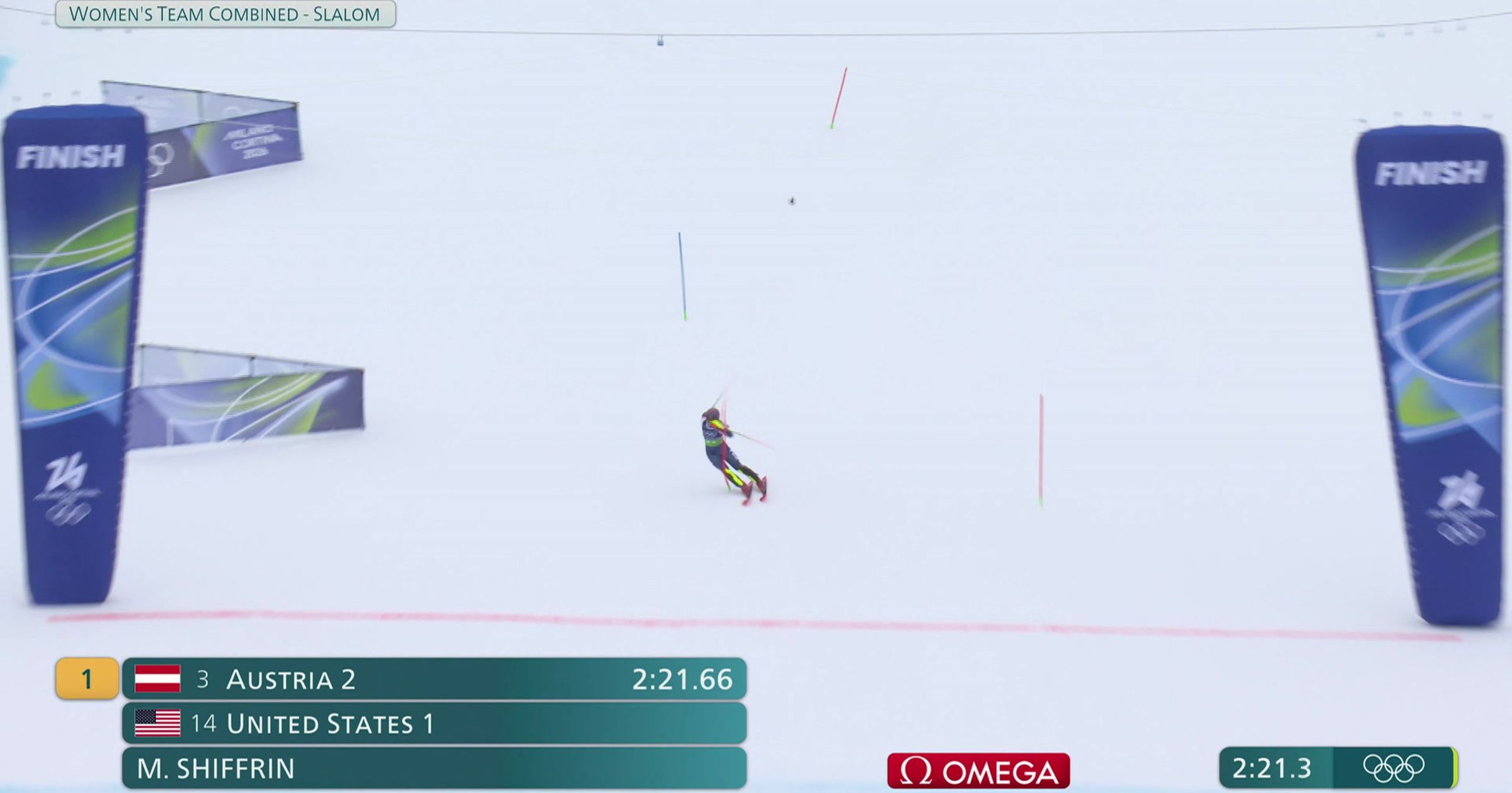 Przejazd Mikaeli Shiffrin w slalomie w drużynowej kombinacji kobiet ...