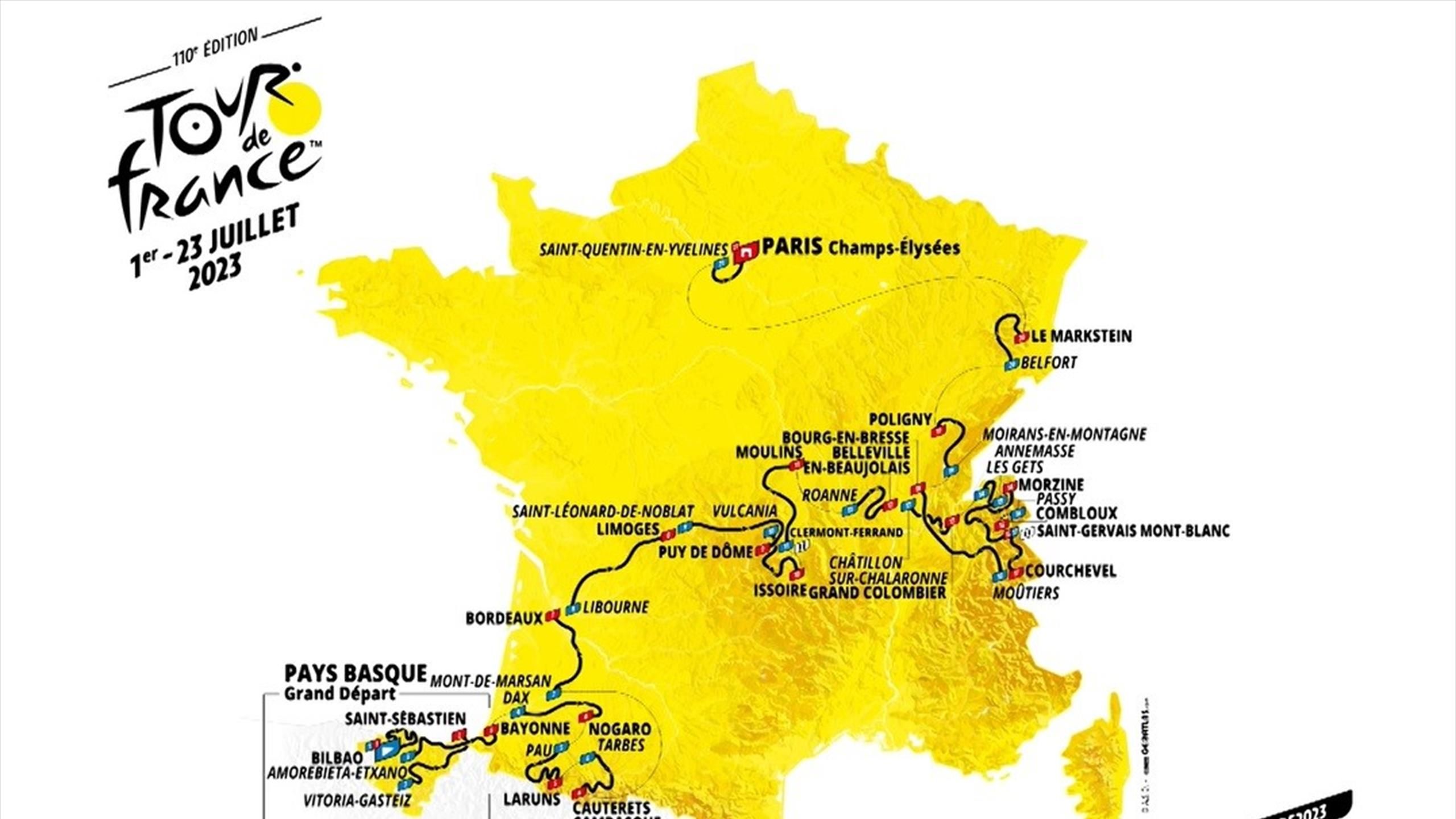 Parcours du TDF : Puy de Dôme, Grand Colombier… de Bilbao à Paris, découvrez la carte du Tour de ...