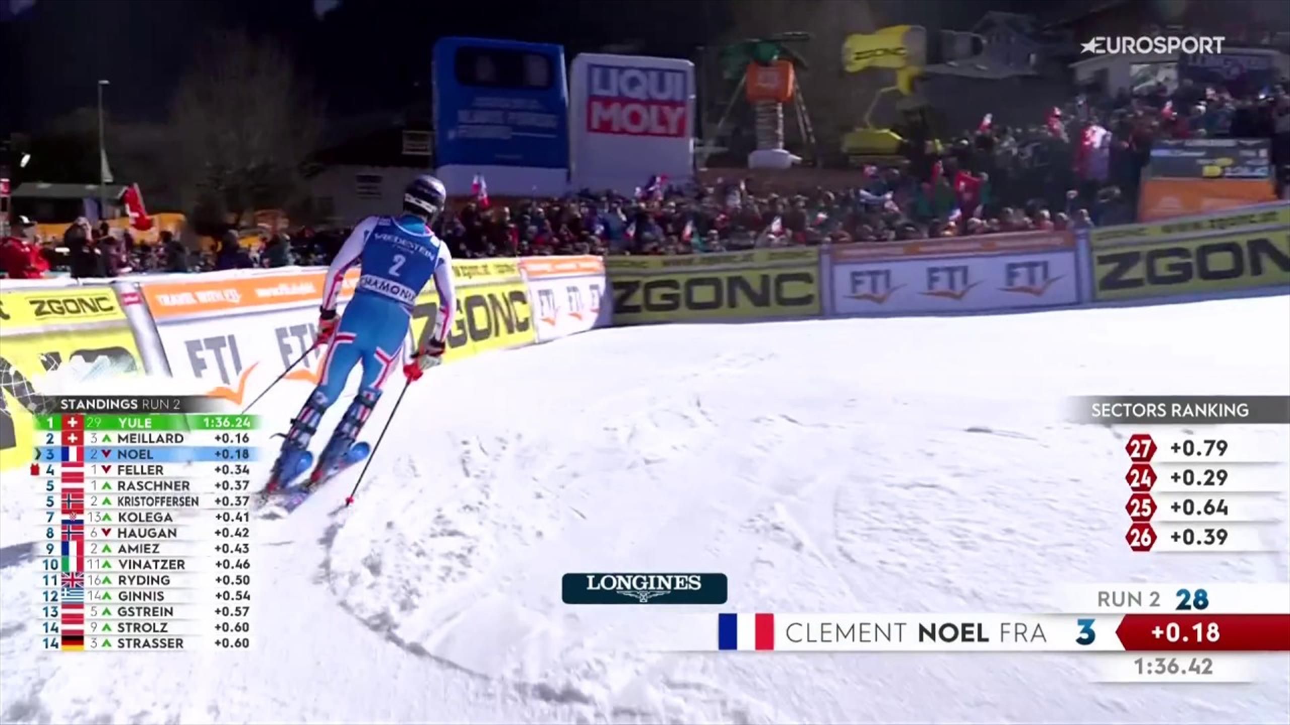 Drugi przejazd slalom w Chamonix. Noel zakończył slalom w Chamonix na 3 ...