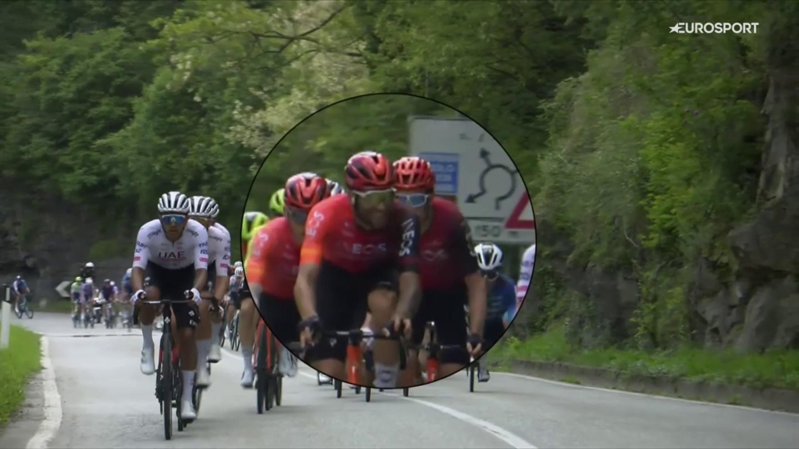 Giro d'Italia - Ganna sputa addosso a Thomas per sbaglio. Poi ...