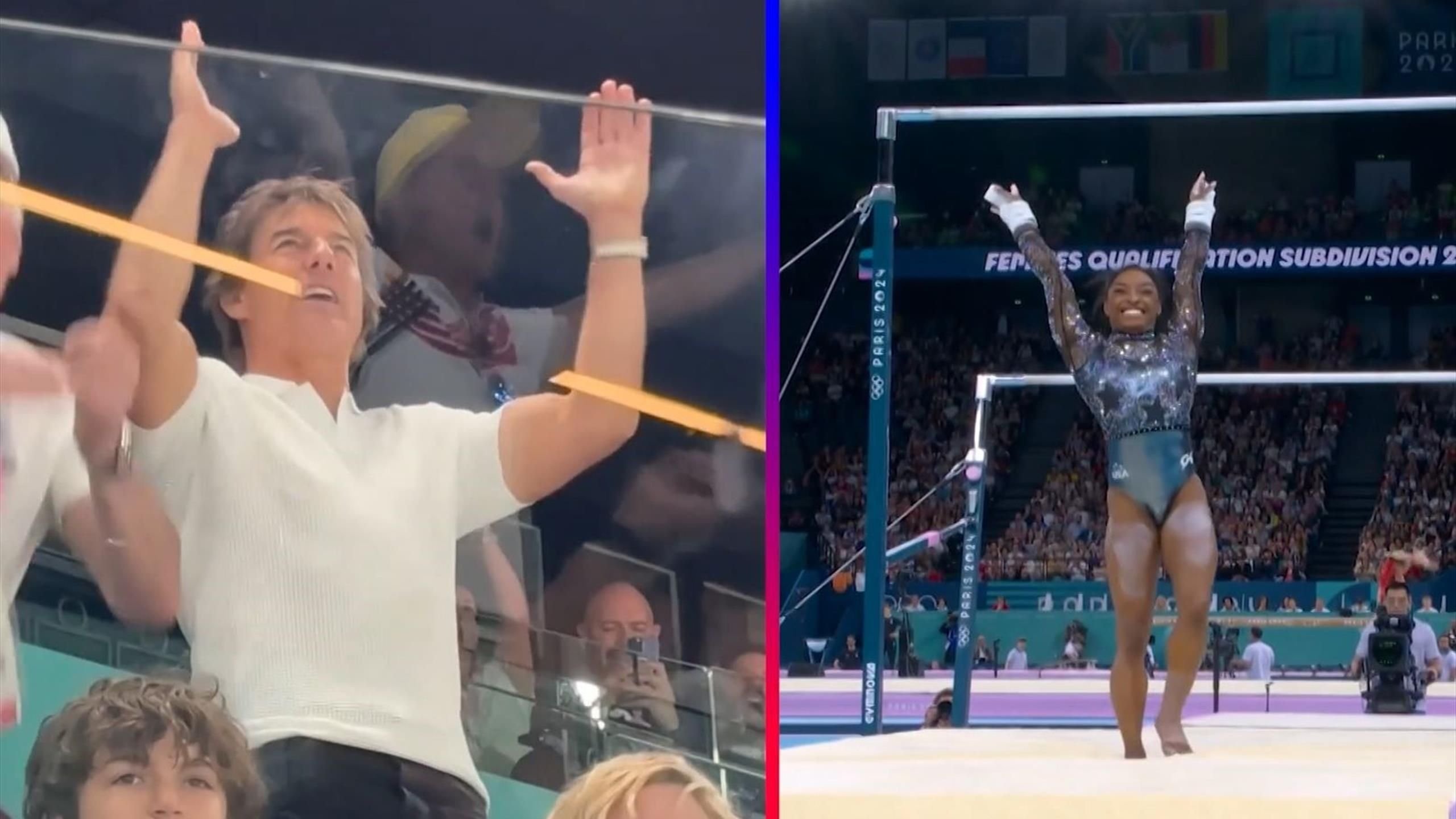 Watch as Hollywood superstar Tom Cruise left stunned by Simone Biles ...