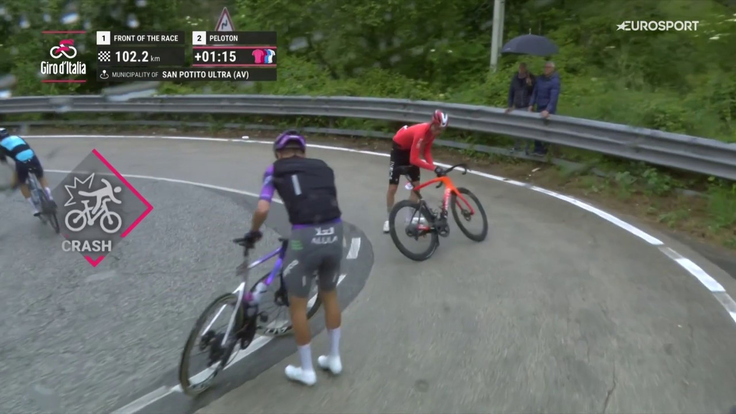 Pioggia, curve e discesa: combinazione perfetta per le cadute! A terra ...