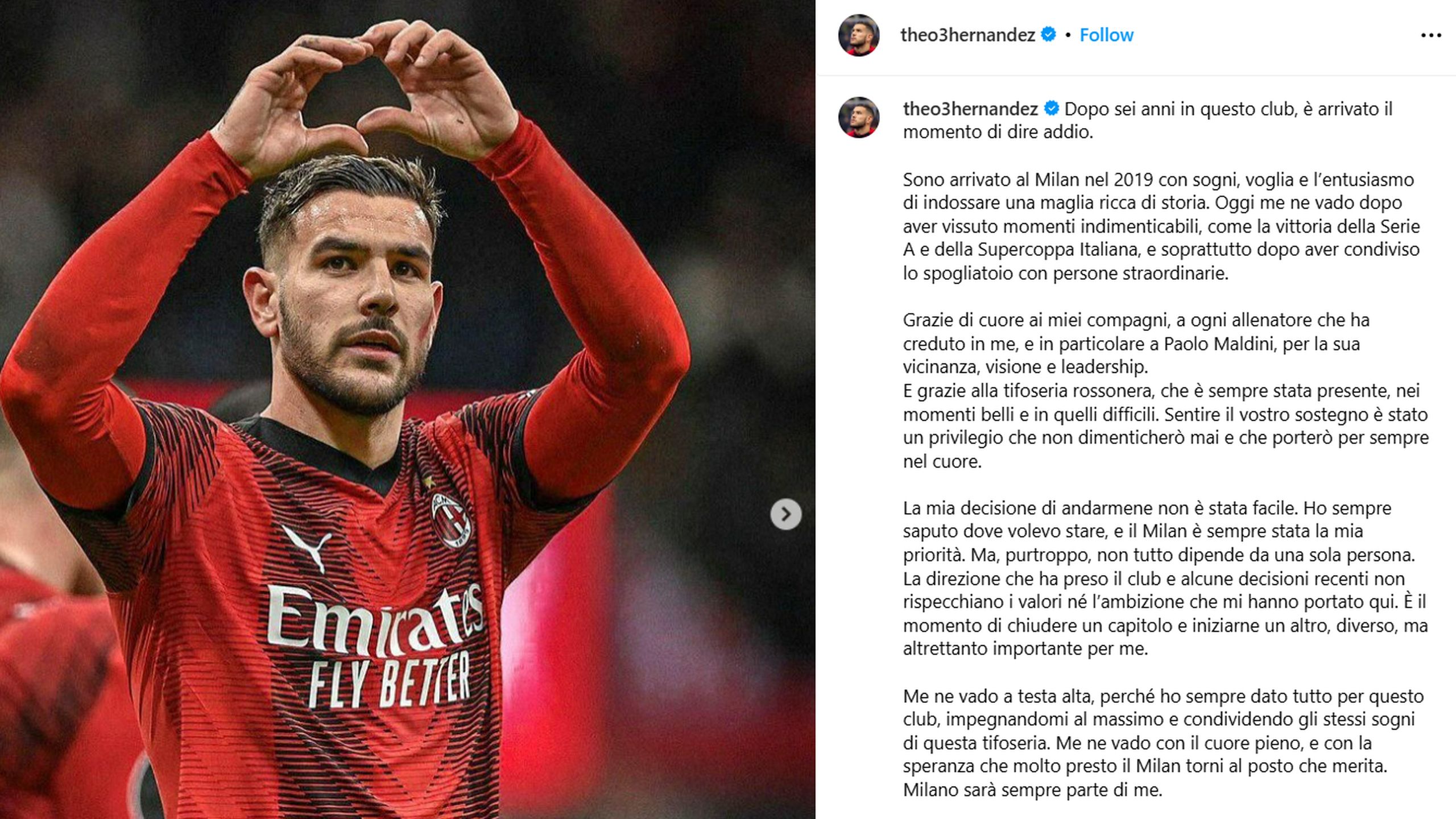 Theo Hernandez, addio al veleno al Milan: "Alcune recenti decisioni non ...