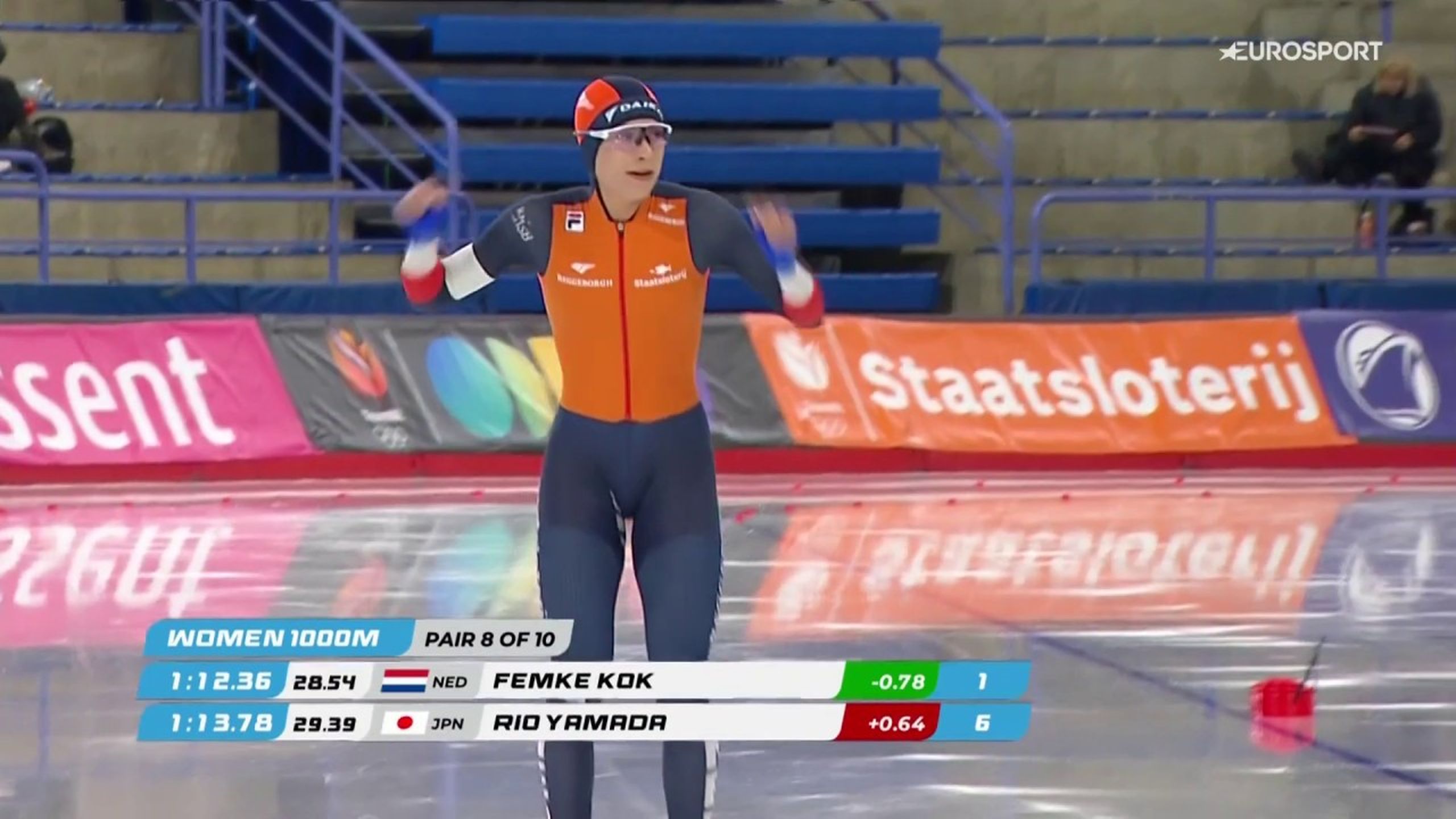 Volledig oranje podium met drie Nederlandse vrouwen op 1000 meter ...